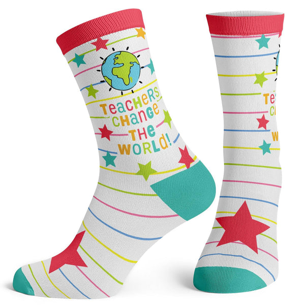 Teachers Change The World Socks - Premium Cotton Novelty for School ...
